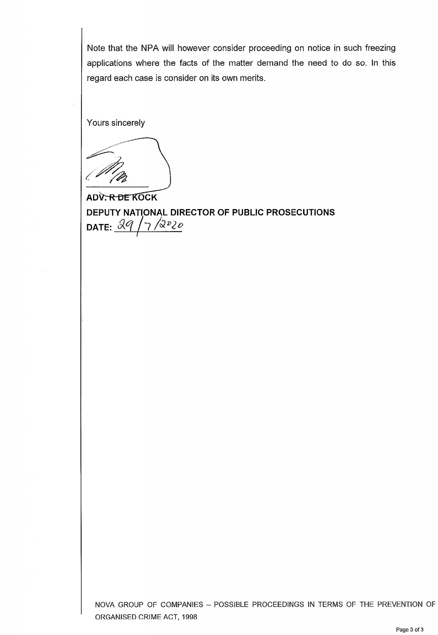 NPA letters of 29 July 2020 to AfriForum and Nova’s attorneys | Nova ...